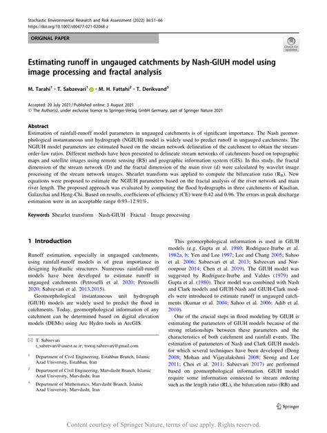 Estimating Runoff In Ungauged Catchments By Nash Giuh Model Using Image Processing And Fractal