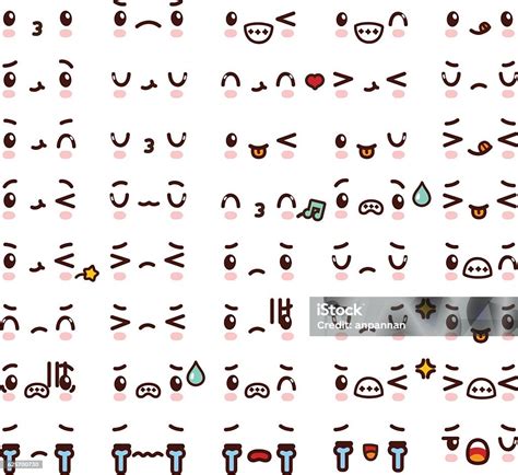 귀여운 사랑스러운 가와이 이모티콘 이모티콘 낙서 만화 F의 컬렉션 감정에 대한 스톡 벡터 아트 및 기타 이미지 감정 격노한 경외감 Istock