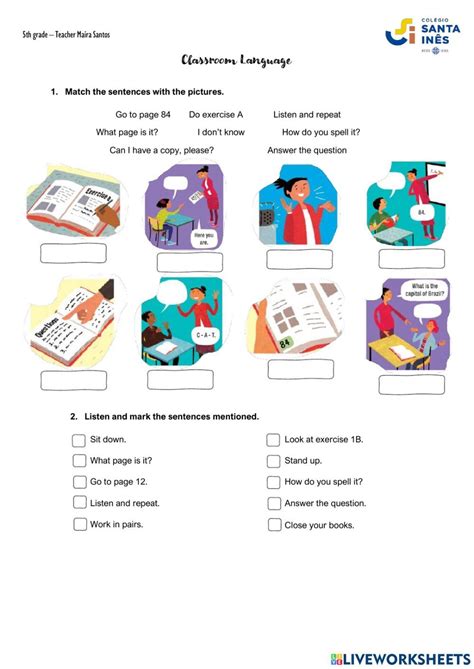 Classroom Language Online Pdf Worksheet Classroom Language Learning