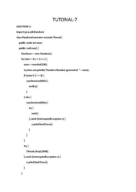 Tutorial 7 The Codes Are In Java Tutorial Question 1 Import Javautil Class Randomgenerator
