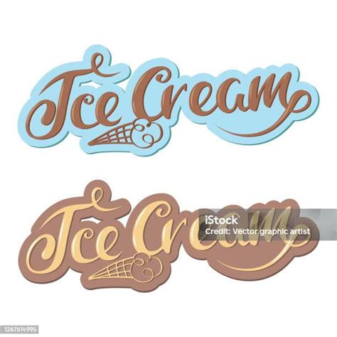 초콜릿 크림 캐러멜의 두 가지 색상으로 아이스크림을 칠한 디자이너 컬러 레터링 아이스크림 흰색 배경의 격리된 개체 로고에 대한 스톡 벡터 아트 및 기타 이미지 Istock