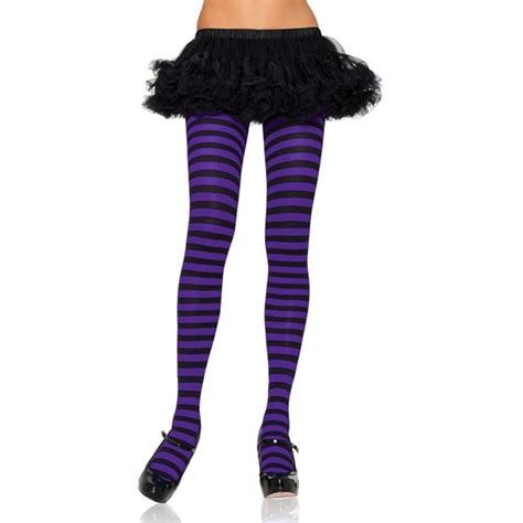 Tights Striped Black Purple Scostumes