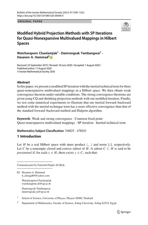 Pdf Modified Hybrid Projection Methods With Sp Iterations For Quasi Nonexpansive Multivalued