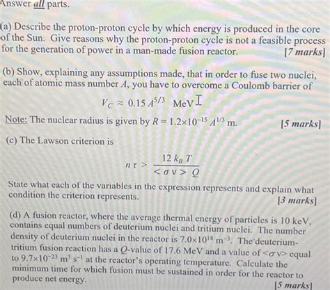 Solved A Describe The Proton Proton Cycle By Which Energy