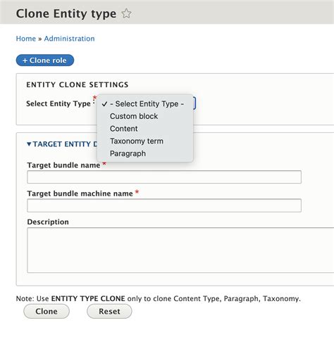 entity type clone role clone also included