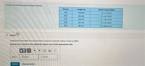 Solved Consider The Following Closed Polygon Traverse Course