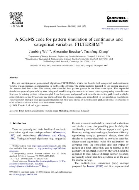 Pdf A Sgems Code For Pattern Simulation Of Continuous And Categorical
