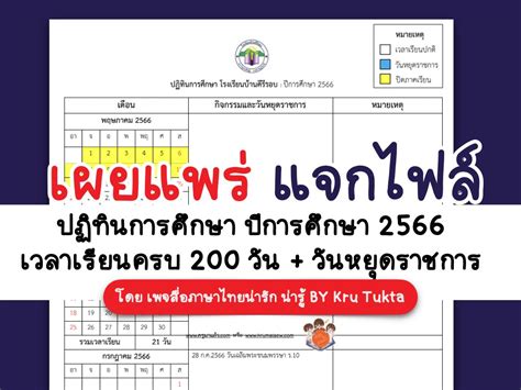 แจกฟรี ไฟล์แก้ไขได้ ปฏิทินการศึกษา ปีการศึกษา 2566 ครบ 200 วัน ระบุวันหยุดราชการ