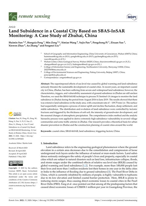 Pdf Land Subsidence In A Coastal City Based On Sbas Insar Monitoring