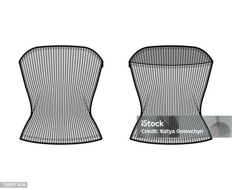 리브 튜브 탑 테크니컬 패션 일러스트와 사이드 지퍼 패스닝 핏 바디 라운드 네크라인 슬림핏 플랫 탑 0명에 대한 스톡 벡터 아트