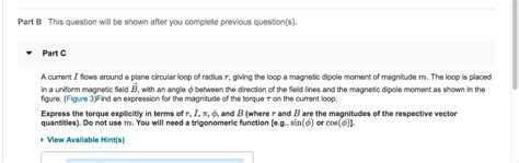 Solved Torque On A Current Loop In A Magnetic Field Of Chegg