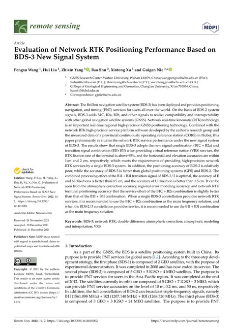 Pdf Evaluation Of Network Rtk Positioning Performance Based On Bds 3 New Signal System