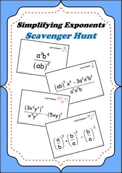 Simplifying Exponents Scavenger Hunt Game By MathNoHow TpT