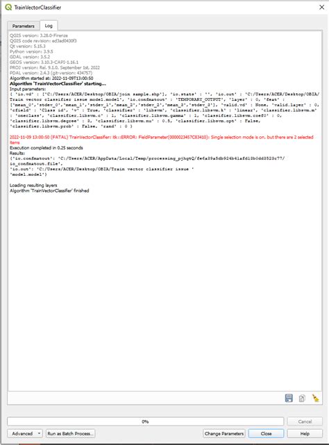 Error In Train Vector Classifier Single Selection Mode Is On But There Are 2 Selected Items