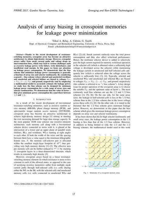 Pdf Analysis Of Array Biasing In Crosspoint Memories For Leakage