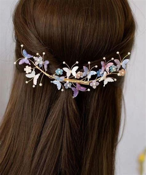 Vintage Rainbow Alloy Pearl Butterfly Floral Hairpin Hair Jewelry