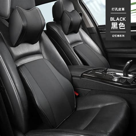 Pu 가죽 자동차 쿠션 좌석 요추 지원 베개 머리 받침 목 베개 메모리 폼 릴리프 허리 통증 자동차 베개 1 세트좌석 받침대 Aliexpress