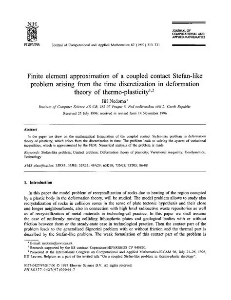 Pdf Finite Element Approximation Of A Coupled Contact … · Theory Of