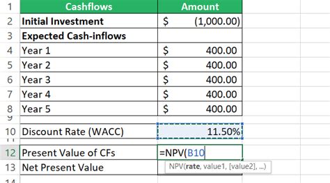 How To Calculate Npv In Excel Npv Formula Explained