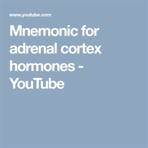 Mnemonic For Adrenal Cortex Hormones YouTube Adrenal Cortex Youtube Mnemonics