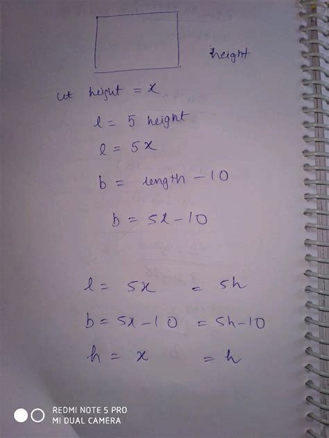 a rectangular box has height h cm its length is 5 times its height and