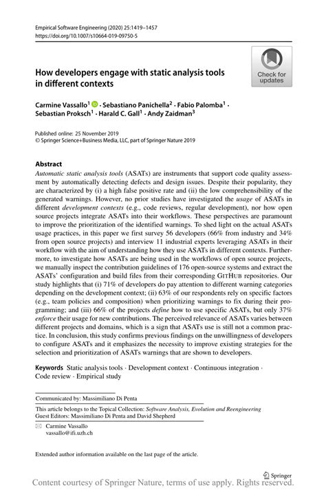 How Developers Engage With Static Analysis Tools In Different Contexts Request PDF