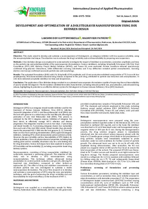 Pdf Development And Optimization Of A Dolutegravir Nanosuspension Using Box Behnken Design