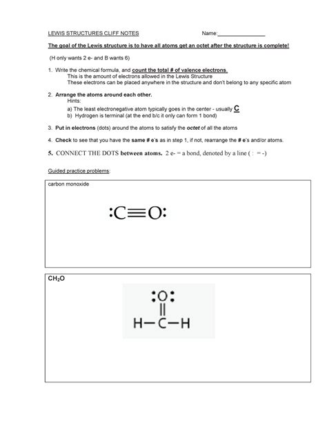 Lewis Structures Practice Exercises Answers LEWIS STRUCTURES CLIFF NOTES Name
