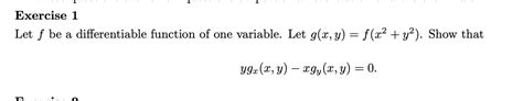Solved Exercise 1 Let F Be A Differentiable Function Of One