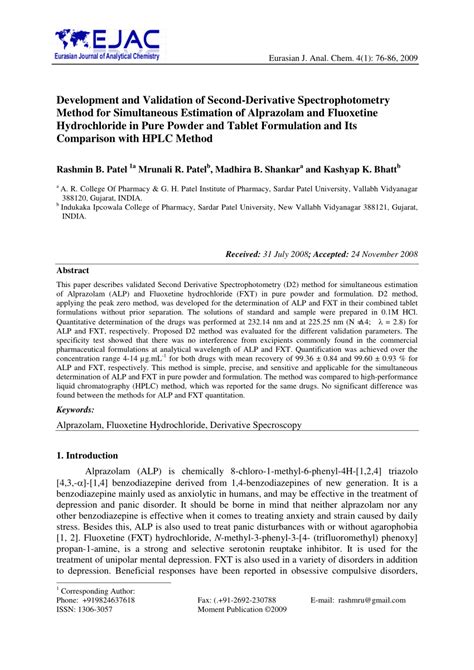 Pdf Development And Validation Of Second Derivative Spectrophotometry Method For Simultaneous