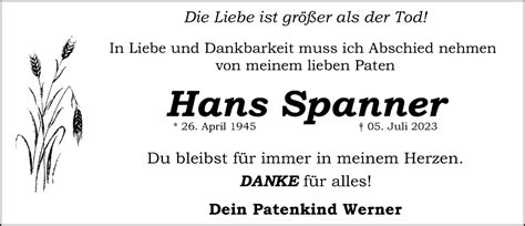 Traueranzeigen Von Hans Spanner Trauernnde