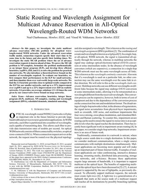 Pdf Static Routing And Wavelength Assignment For Multicast Advance