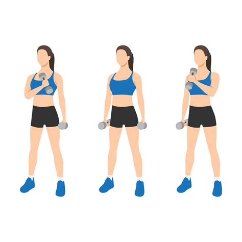 Woman Doing Standing Cross Chest Curl Exercise Flat Vector Illustration Isolated On White