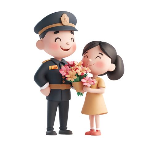 Niña Dando Un Soldado Un Ramo De Flores De Flores Dibujos Animados