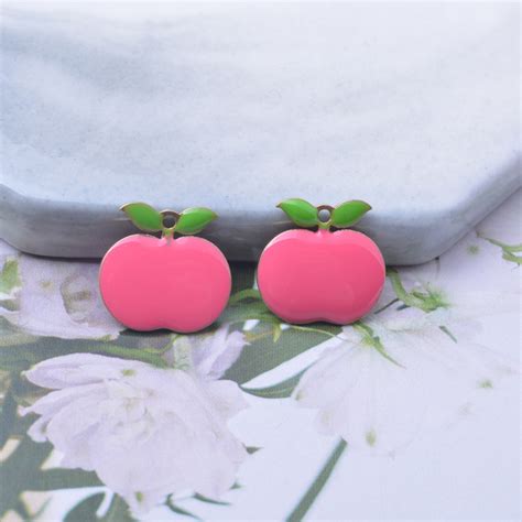 Badu Bg 30 бр Медна храна Плодове Ябълка Талисмани Двустранно емайлирани малки висулки Колие