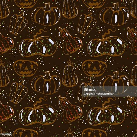 호박과 가을 잎이있는 가을 이음새가 없는 벡터 패턴 손으로 그린 그림 10월에 대한 스톡 벡터 아트 및 기타 이미지 10월 가을 갈색 Istock