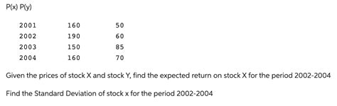 Solved Given The Prices Of Stock X And Stock Y Find The Chegg Com