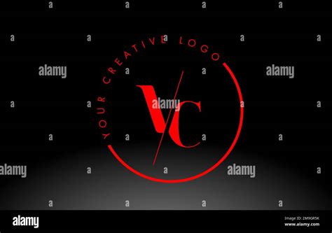 Red Vc Letter Logo Design With Creative Intersected And Cutted Serif