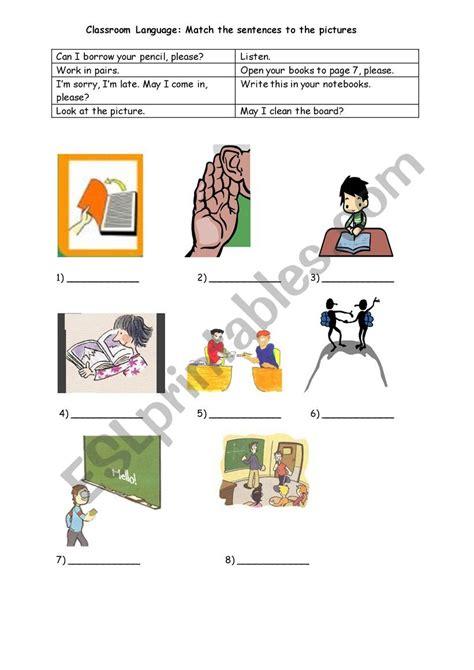 Classroom Language Matching Activity Esl Worksheet By Ineshuete