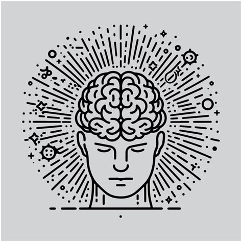 Premium Vector Human Brain Surrounded By Rays Vector Line Icon Vector Illustration