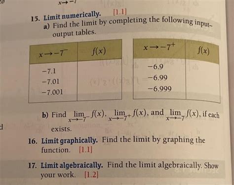 Solved 11 15 Limit Numerically A Find The Limit By