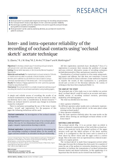 Pdf Inter And Intra Operator Reliability Of The Recording Of Occlusal Contacts Using