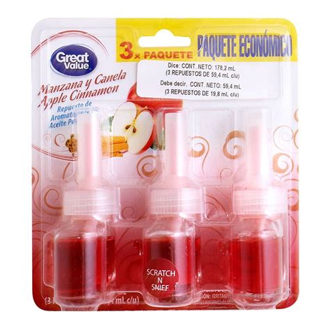 Repuesto De Aromatizante Ambiental Great Value Manzana Y Canela 3 Pzas