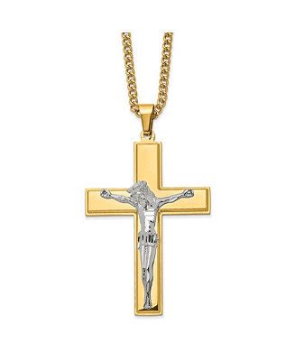 Chisel Polished Yellow Ip Plated Crucifix Pendant Curb Chain Necklace
