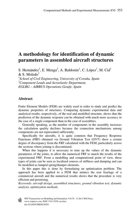 Pdf A Methodology For Identification Of Dynamic Parameters In