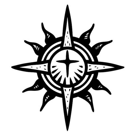 Black And White Tribal Sun And Compass Symbol For Creative Design
