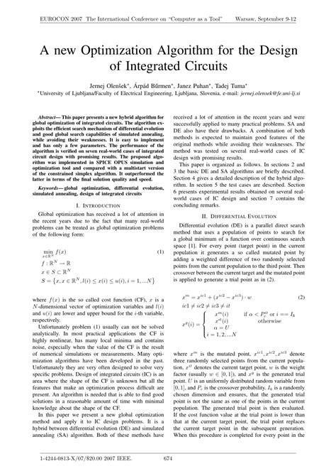 Pdf A New Optimization Algorithm For The Design Of Integrated Circuits