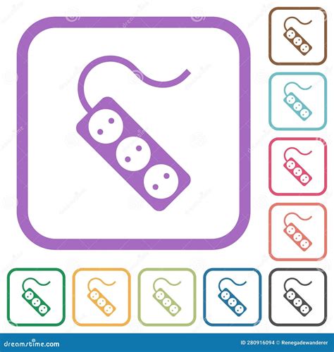 Portable Electrical Outlet With Three Sockets And Cord Outline Flat White Icons On Round Color