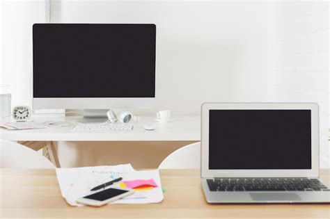 Premium Photo Contemporary Workplace With Clean Computer Screen