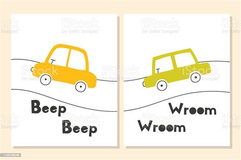 자동차가 있는 어린이 포스터 세트 타자기와 도로가 있는 어린이 방을 위한 귀여운 포스터 벡터 그림입니다 0명에 대한 스톡 벡터 아트 및 기타 이미지 Istock
